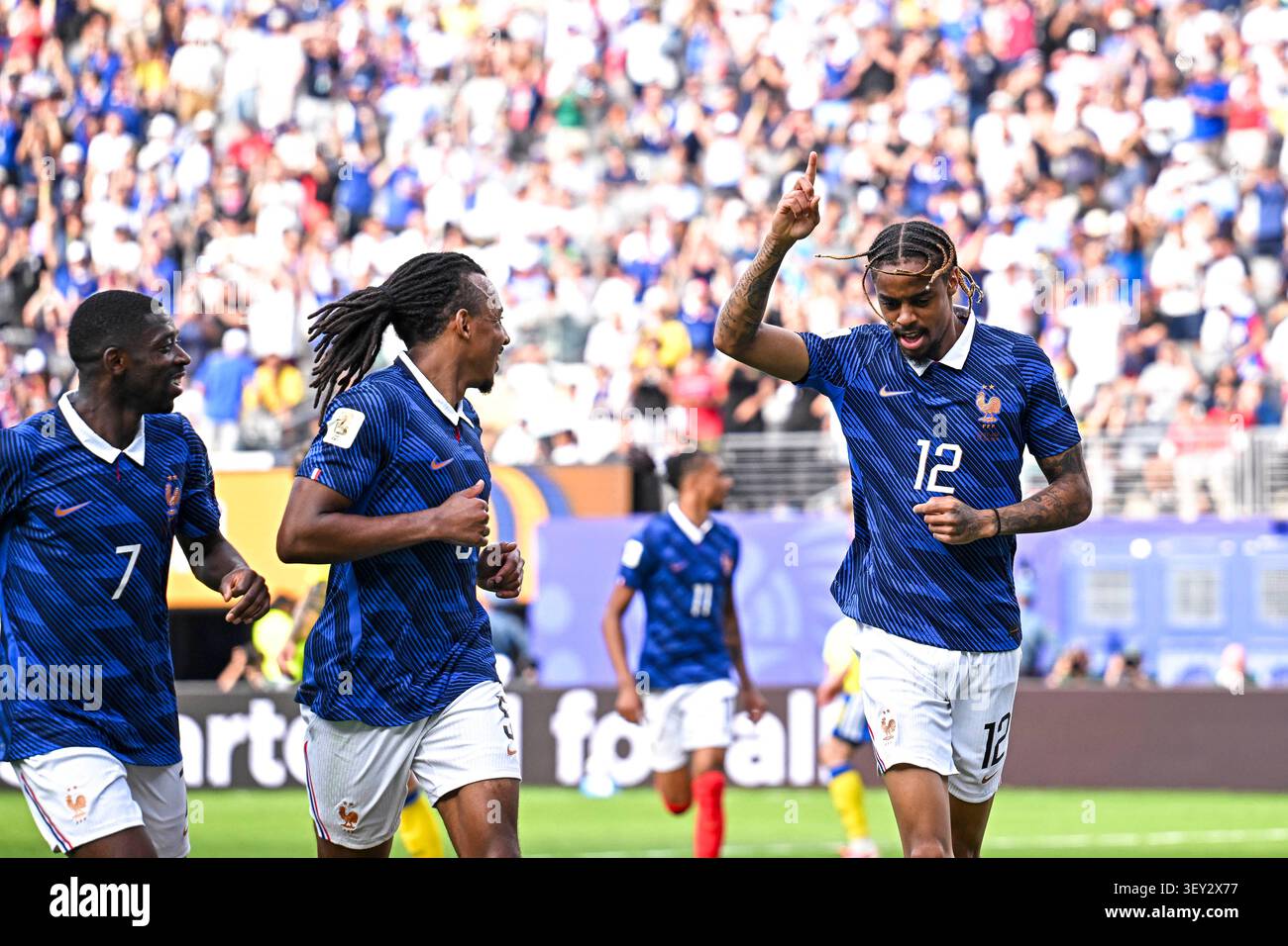 France's Bradley BARCOLA celebrates his goal during the FIFA World Cup ...