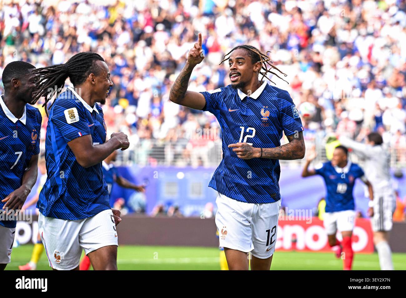 France's Bradley BARCOLA celebrates his goal during the FIFA World Cup ...
