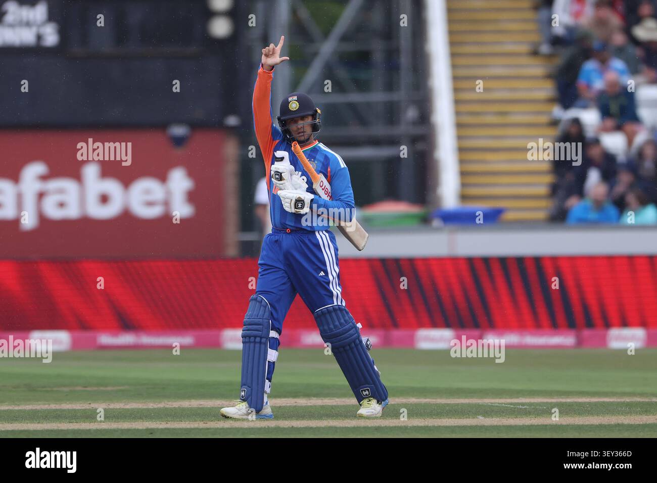 India's Abhishek Sharma celebrates after scoring fifty during the 1st ...