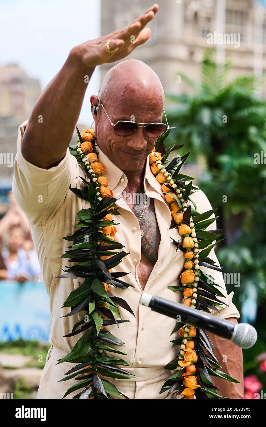 Dwayne Johnson performs at the "Moana Experience" in London, Tuesday ...