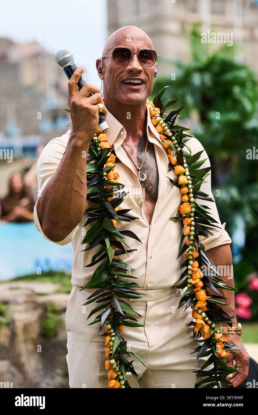 Dwayne Johnson performs at the "Moana Experience" in London, Tuesday ...