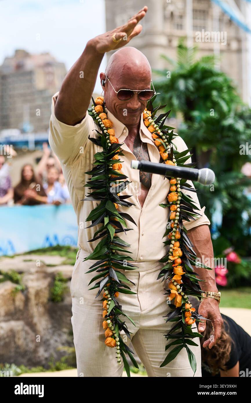 Dwayne Johnson performs at the "Moana Experience" in London, Tuesday ...