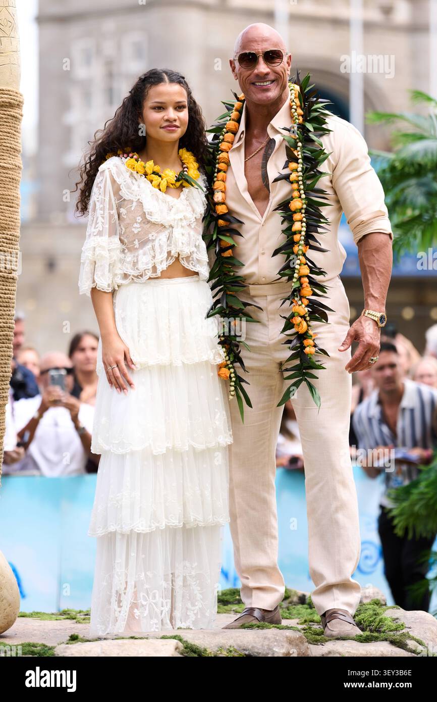 Catherine Laga'aia, left, and Dwayne Johnson at at the "Moana ...