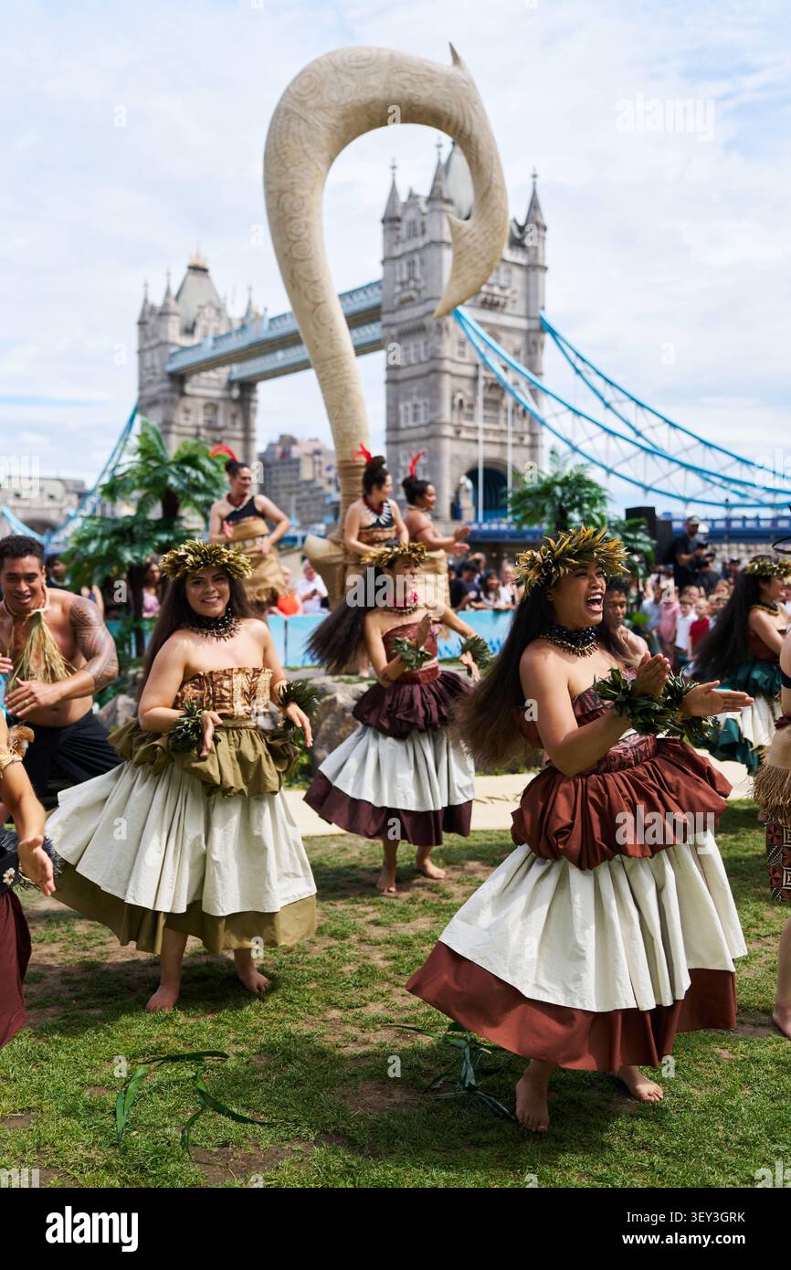 Dancers at the "Moana Experience" in London, Tuesday, June 30, 2026 ...