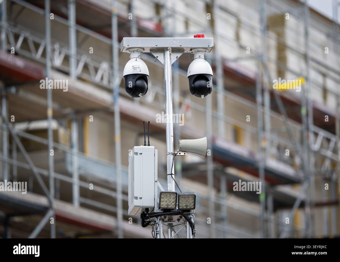03 July 2026, Berlin: Cameras can be seen at a construction site during ...