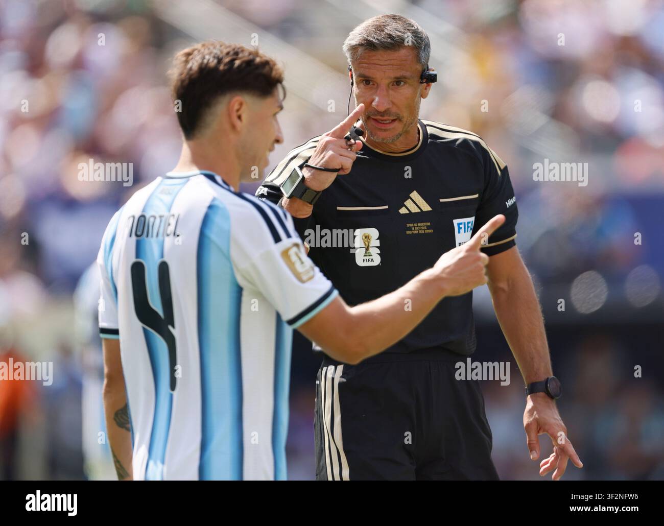 Gonzalo Montiel Of Argentina Is Spoken To By Referee Slavko Vincic gonzalo-montiel-of-argentina-is-spoken-to-by-referee-slavko-vincic