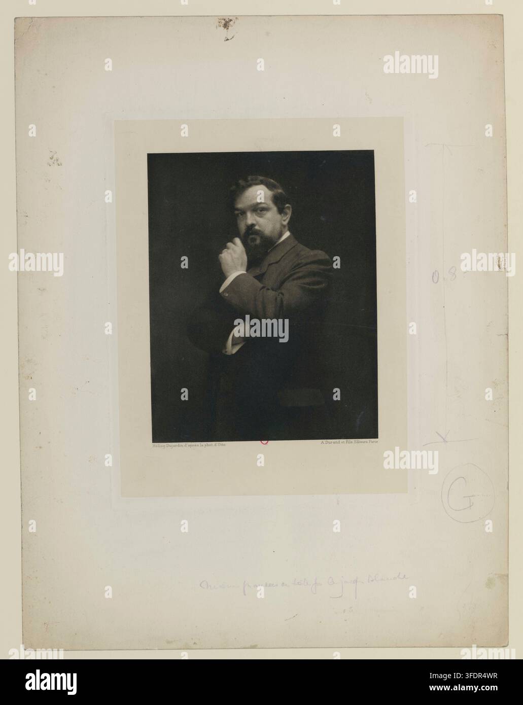Claude Debussy, a French composer, in a late 19th or early 20th-century ...