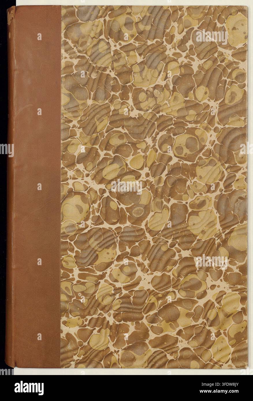 A 1545 book on ancient geography, with a brown spine and a marbled ...