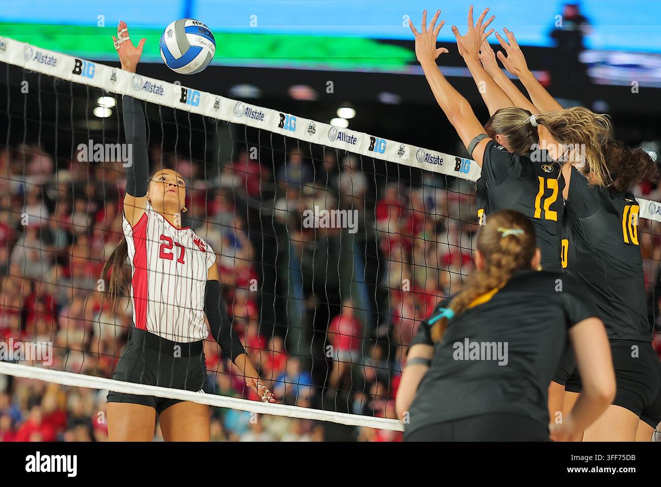 Nebraskas Harper Murray Spikes The Ball During A Match Against