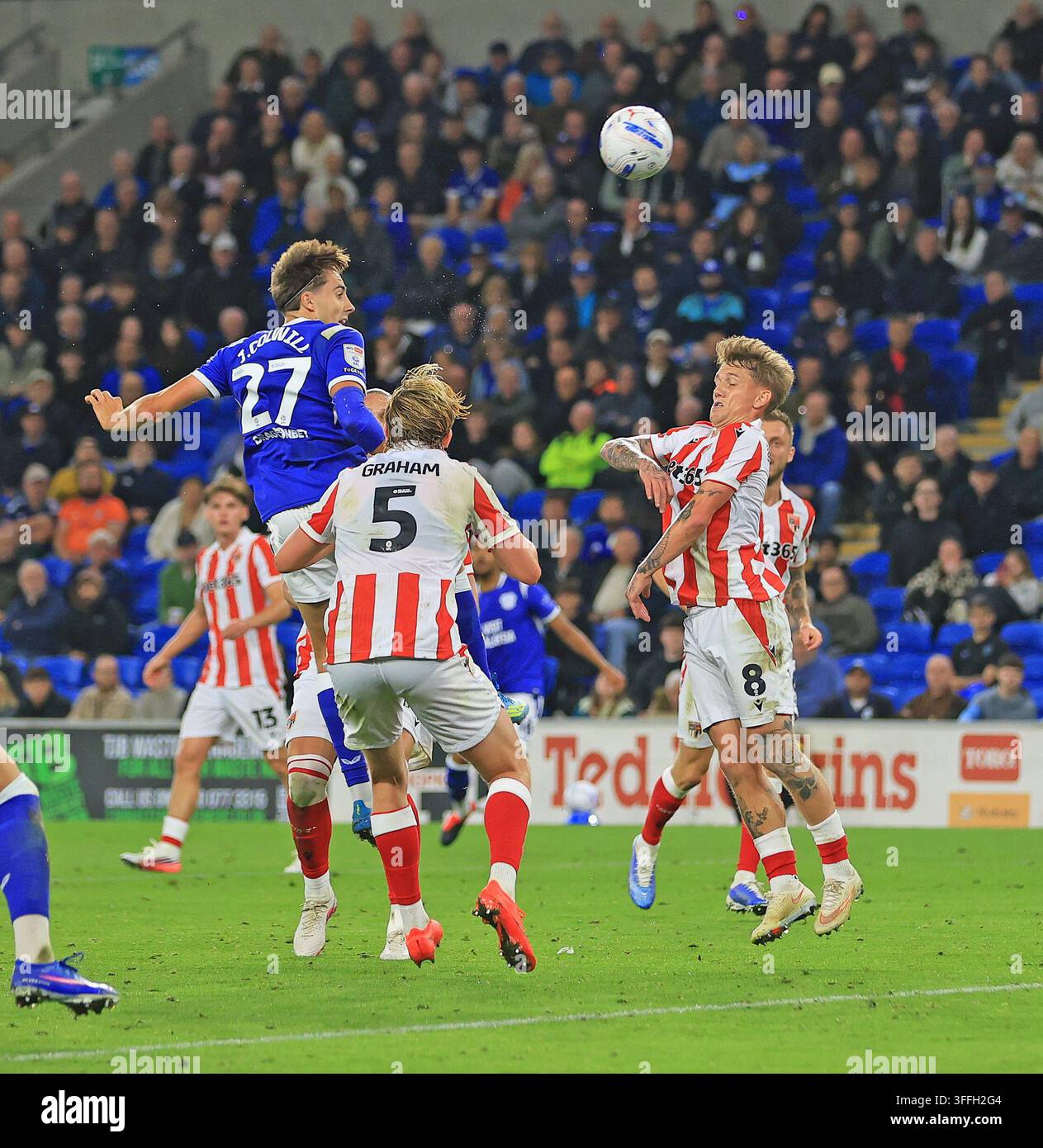 Cardiff City's Joel Colwill heads them level in the match at The ...