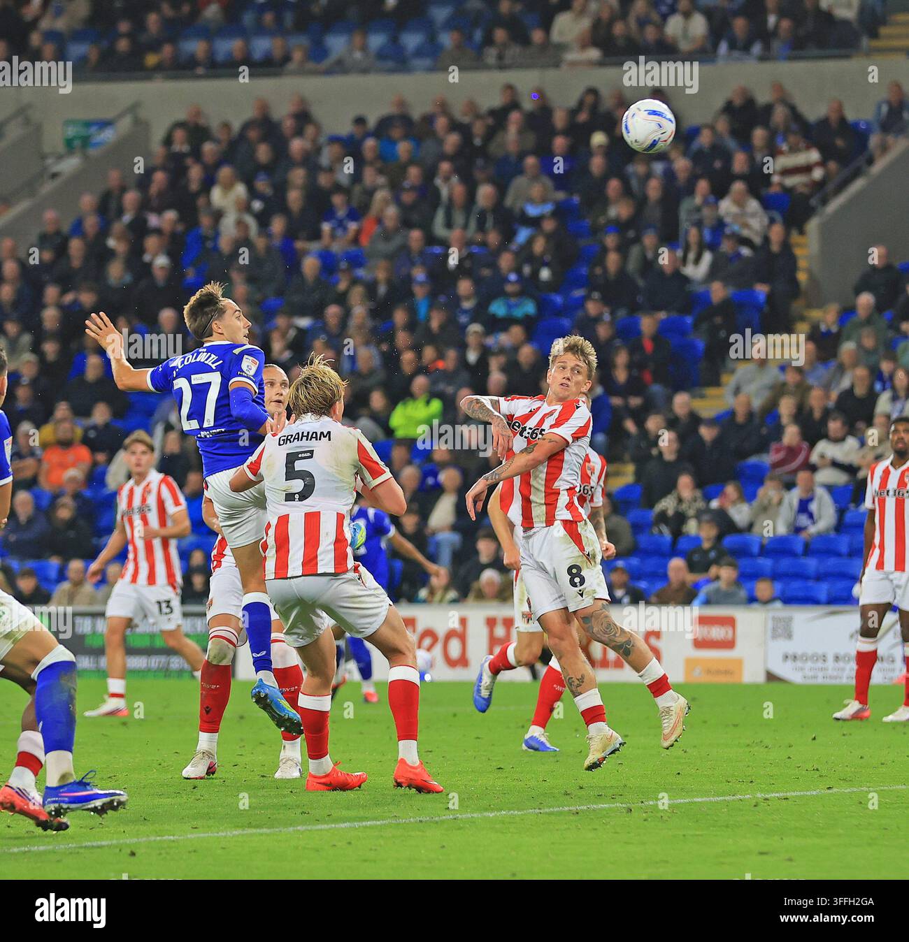 Cardiff City's Joel Colwill heads them level in the match at The ...