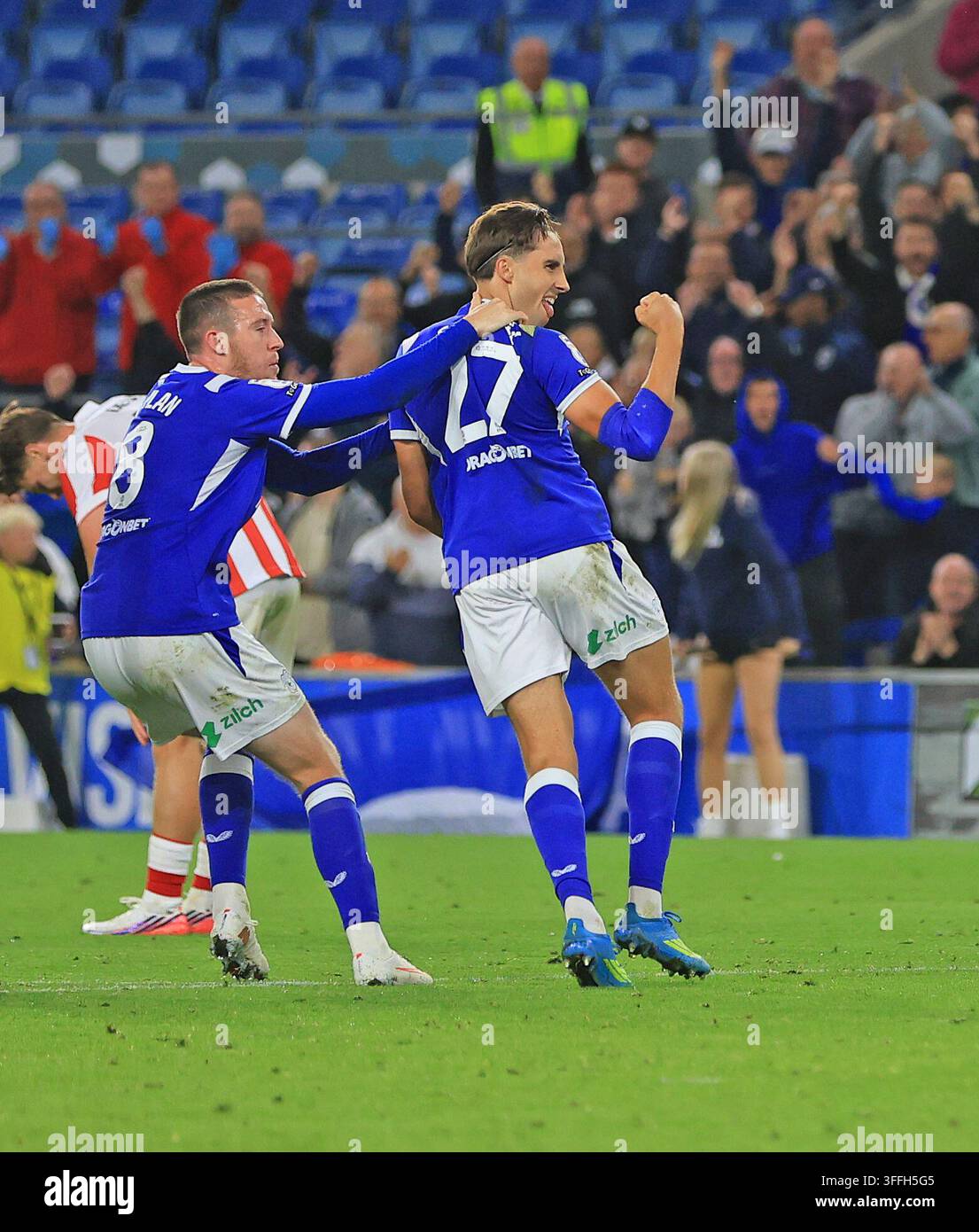 Cardiff City's Joel Colwill celebrates his goal in the match at The ...