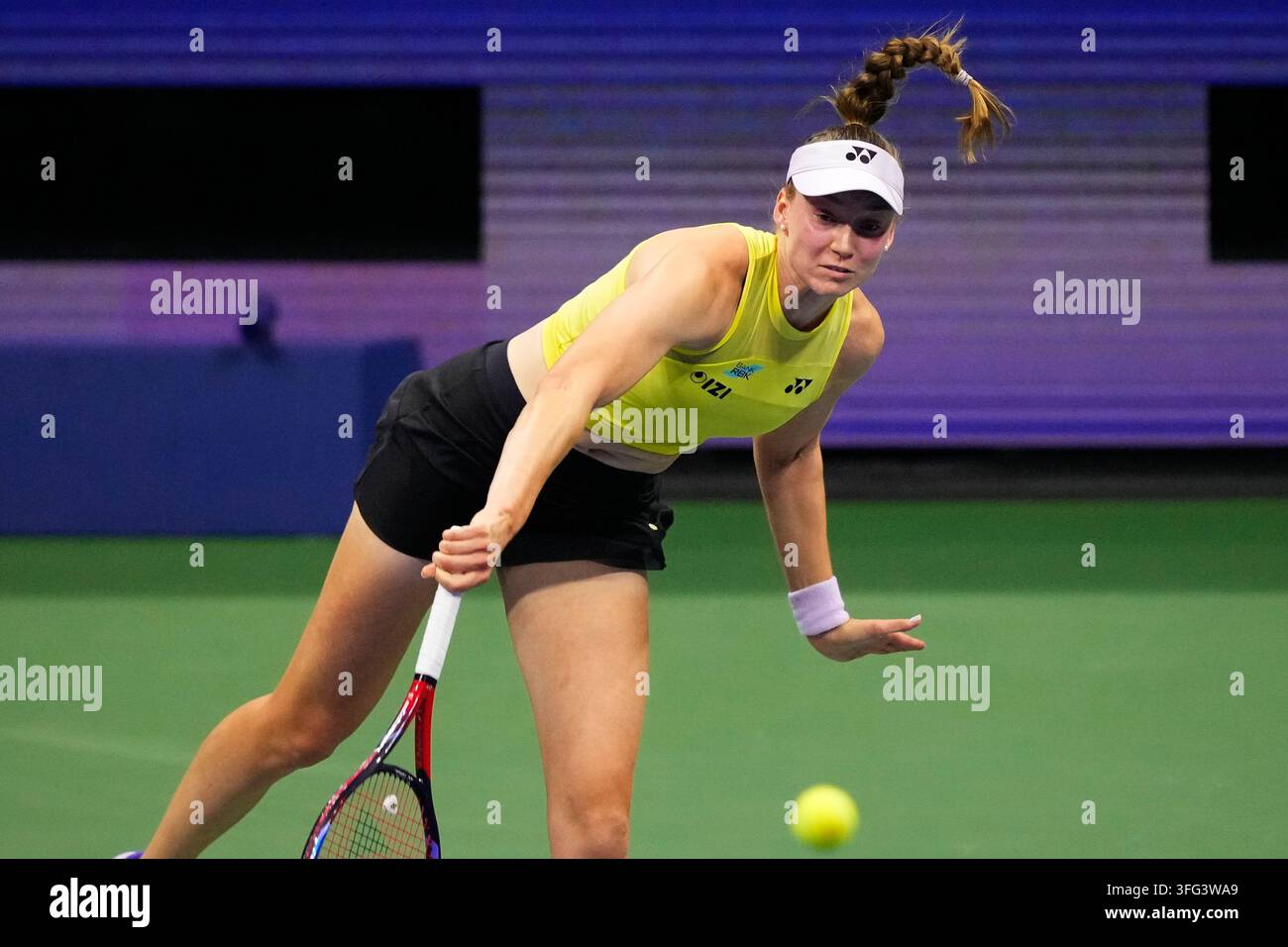 Elena Rybakina Of Kazakhstan Serves To Coco Gauff Of The United