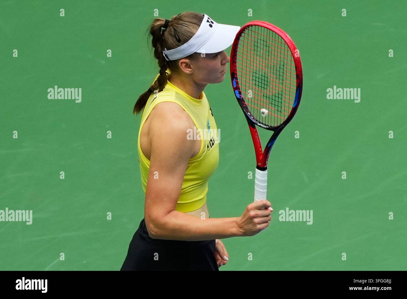 Elena Rybakina Of Kazakhstan Reacts After She Won The First Set