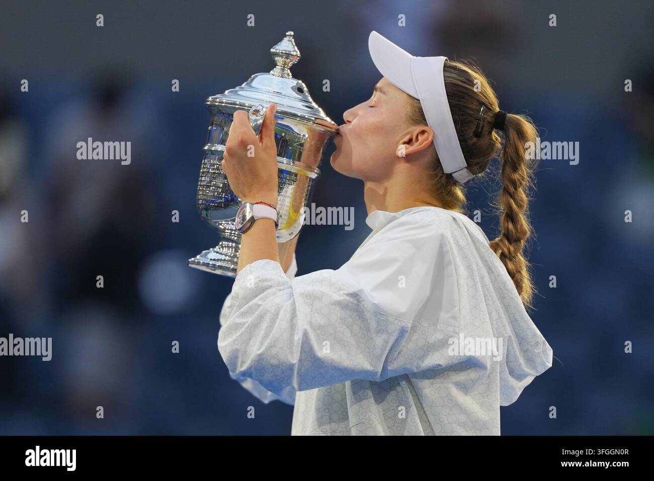 Elena Rybakina Of Kazakhstan Kisses The Trophy After She Won The