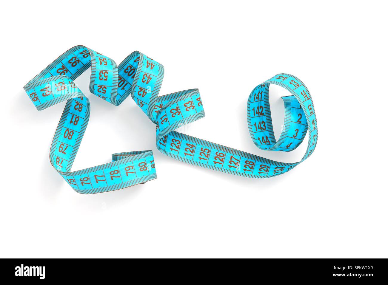 Measuring tape blue color isolated on a white background. Top view ...