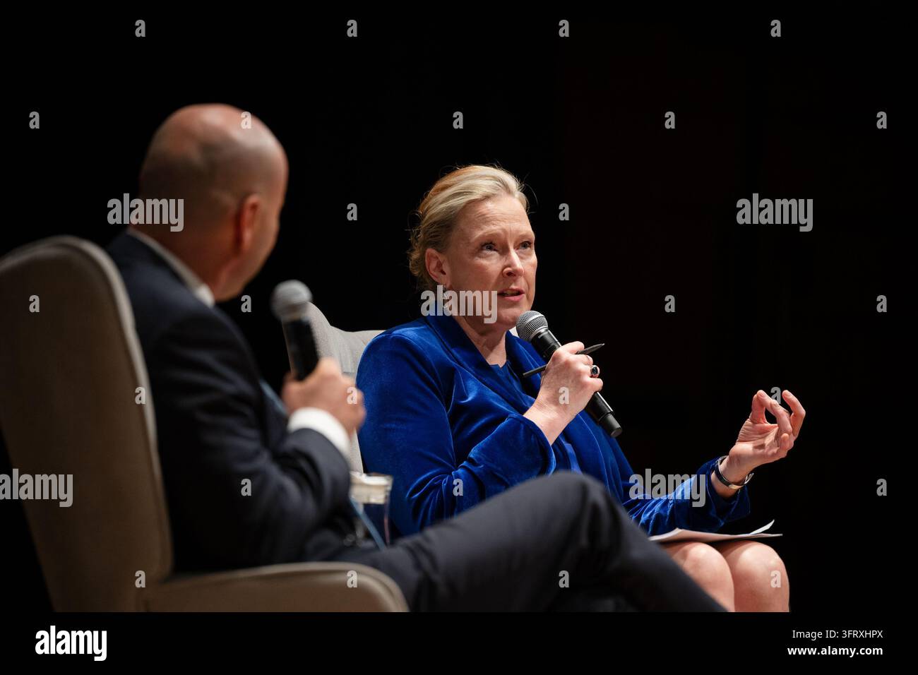 Josh Frydenberg talks with Leigh Sales at the launch of his ...