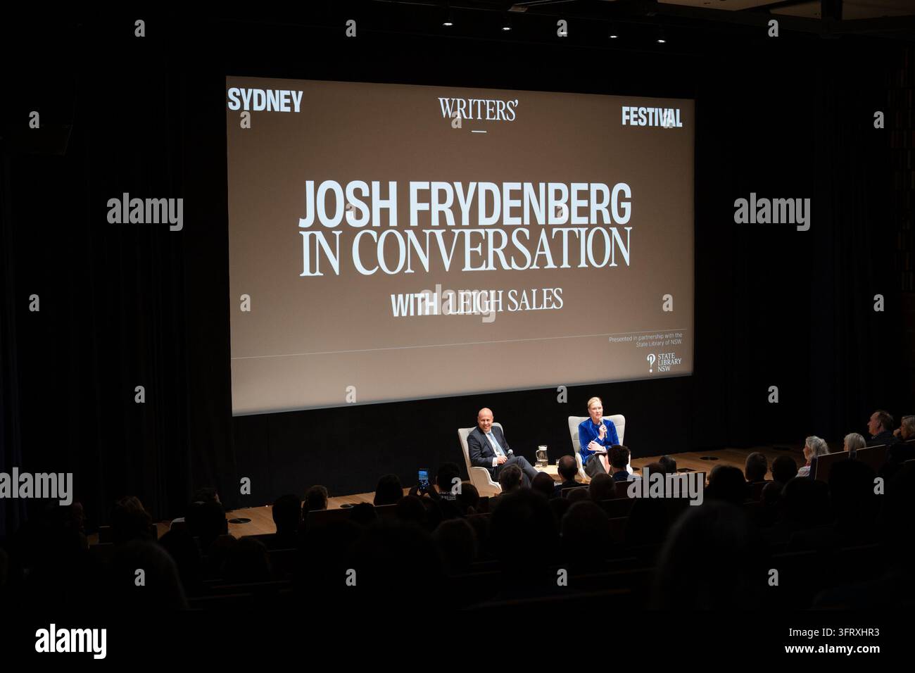 Josh Frydenberg talks with Leigh Sales at the launch of his ...