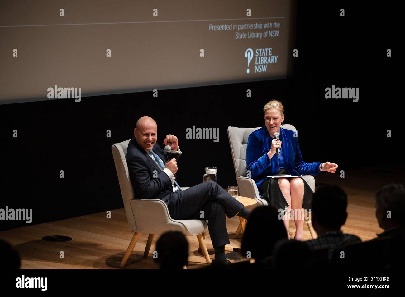 Josh Frydenberg talks with Leigh Sales at the launch of his ...