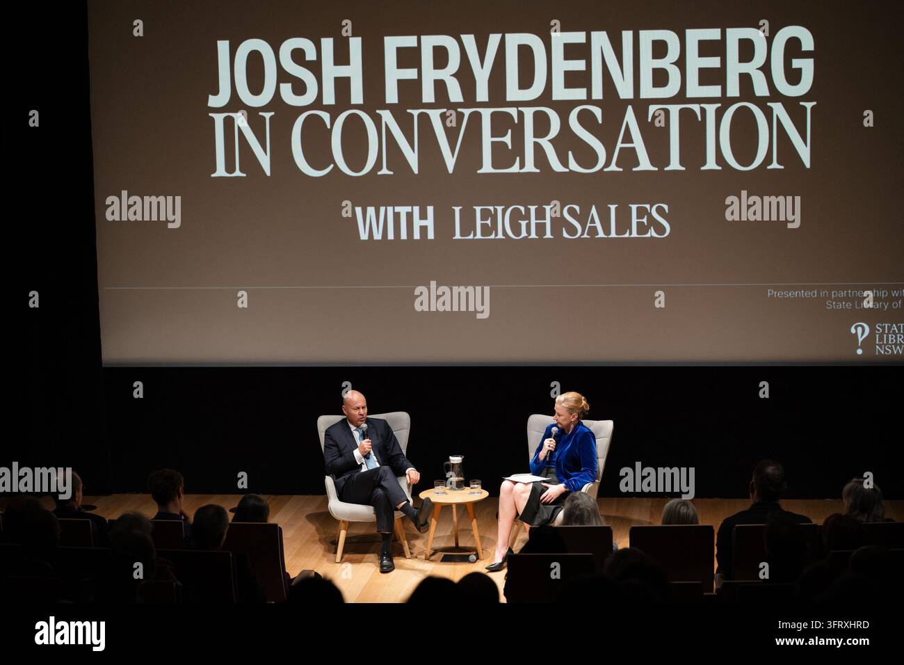 Josh Frydenberg talks with Leigh Sales at the launch of his ...