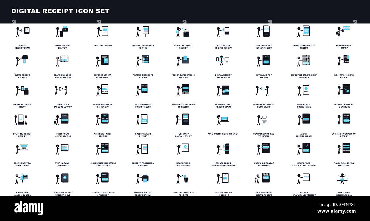Digital Receipt Pictogram Icon Set Mobile Electronic Invoice Signs ...