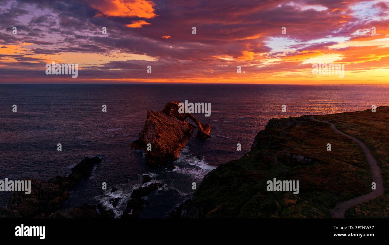 Bow Fiddle Rock Portknockie Moray Coast Scotland brilliant sunrise over ...