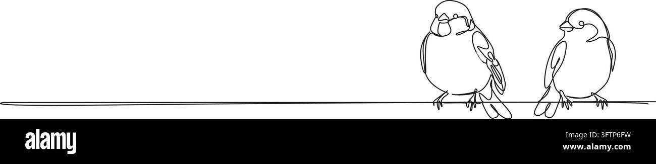 continuous line drawing of sparrows perching together on a wire ...