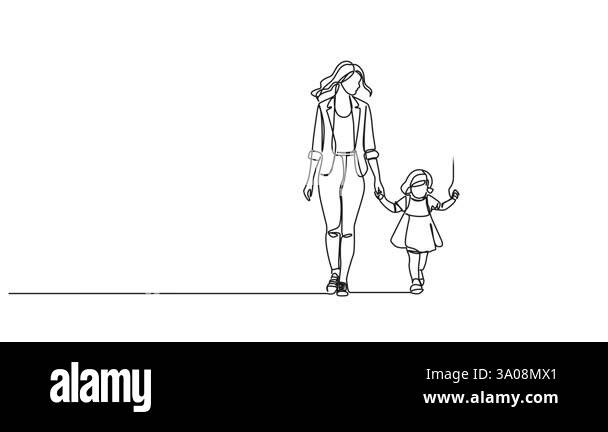 animated continuous single line drawing of mom and dad walking hand in ...
