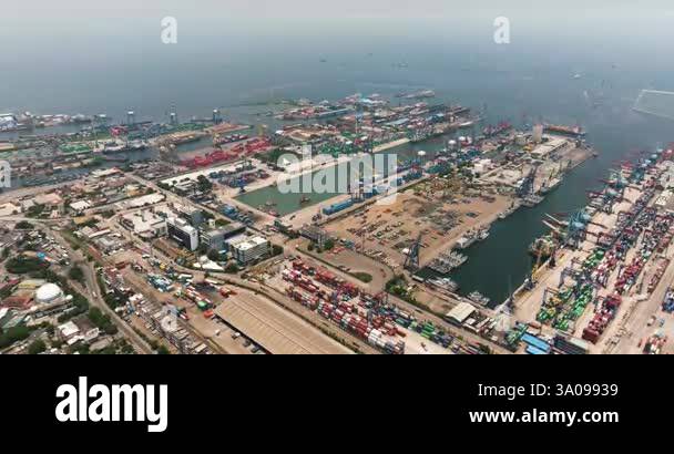 Jakarta, Indonesia - October 11, 2022: Aerial view of docks with ...