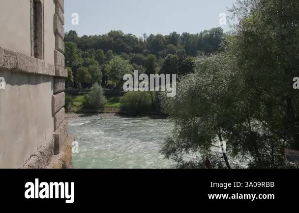 Steyr river at city entrance of Steyr. High quality 4k footage Stock ...