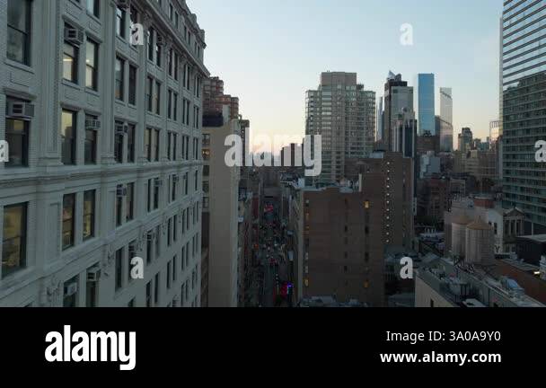Aerial view over urban landscape of Manhattan, New York City. Close ...