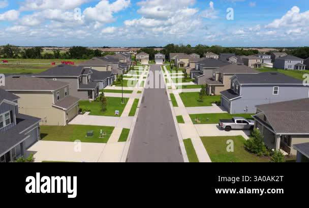 American gated community houses in rural US suburbs. View from above of ...