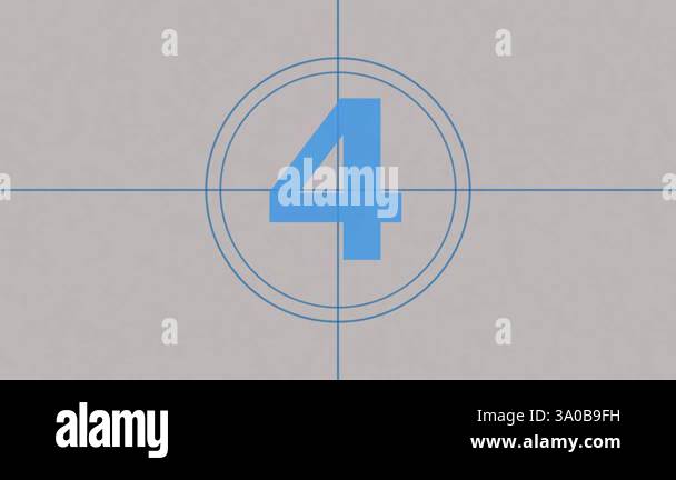 5 seconds vintage film countdown on faded grey background, counting ...