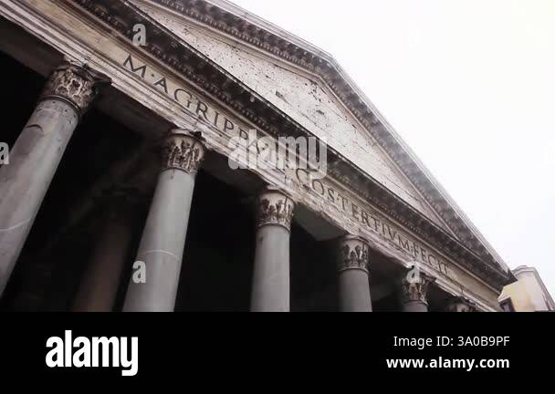 Facade of the Pantheon with Columns and Pediment Inscription: 'Built by ...