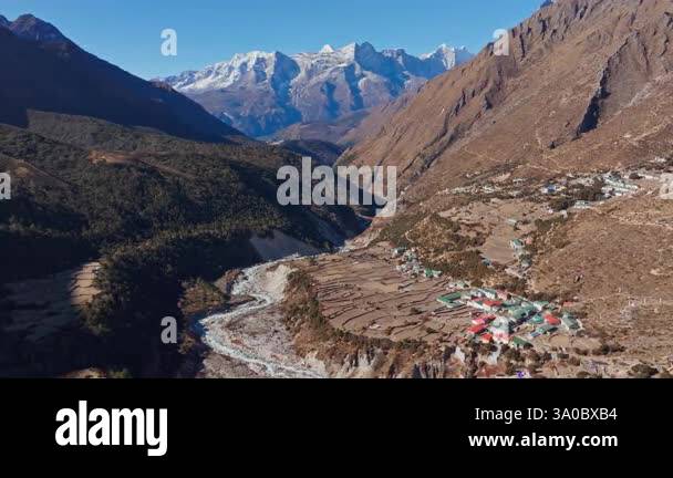 Pangboche perching amid dramatic Himalayan peaks, functioning as key ...