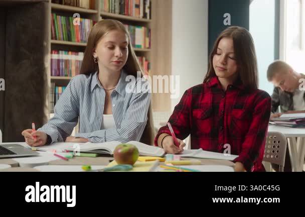 Students girls Caucasian women gen z schoolgirls friends classmates ...