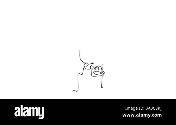 Self drawing animation of single line draw male construction worker or ...