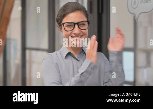 Clapping Young Indian Businesswoman at Workplace Stock Video Footage ...