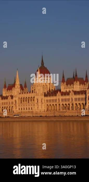 02-17-2025, Budapest. vertical Stunning golden hour illumination ...
