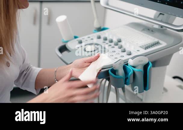 Close up cropped shot of modern medical device, ultrasound machine ...