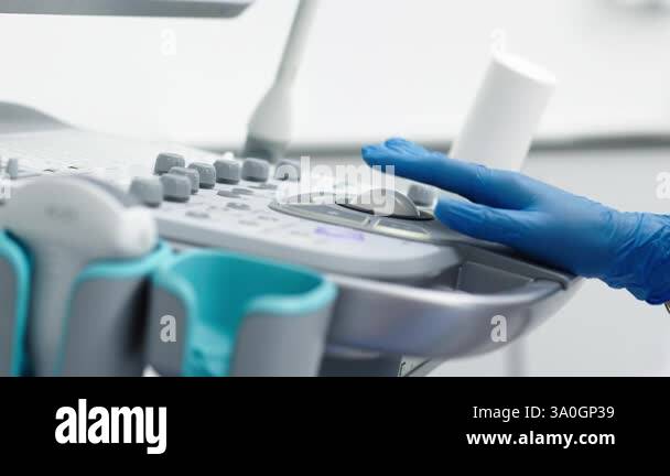 Close up cropped shot of modern medical device, ultrasound machine ...