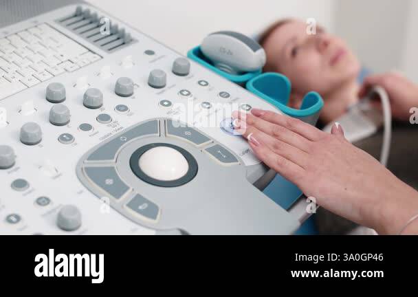 Close up cropped shot of modern medical device, ultrasound machine ...