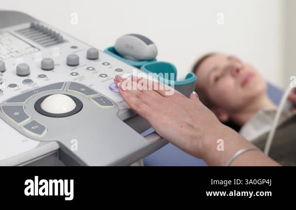 Close up cropped shot of modern medical device, ultrasound machine ...