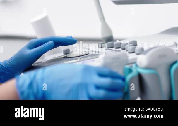 Close up cropped shot of modern medical device, ultrasound machine ...