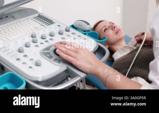 Close up cropped shot of modern medical device, ultrasound machine ...
