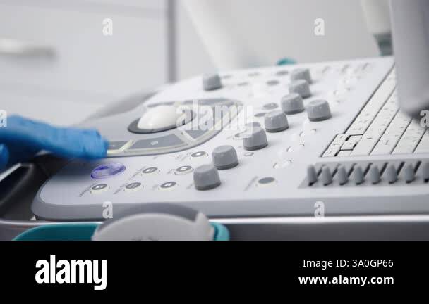 Close up cropped shot of modern medical device, ultrasound machine ...