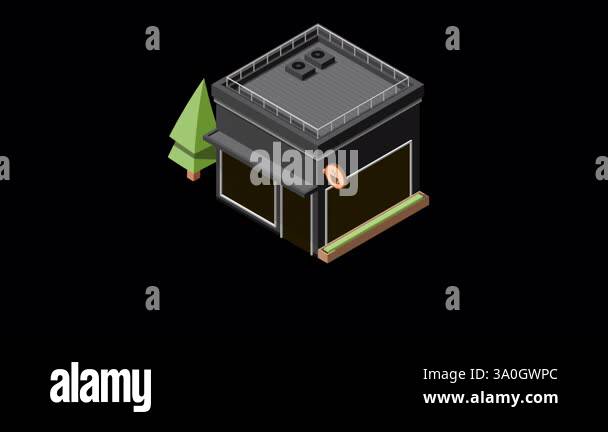 Isometric coffee shop animation. Isometric cafe building. Isometric ...