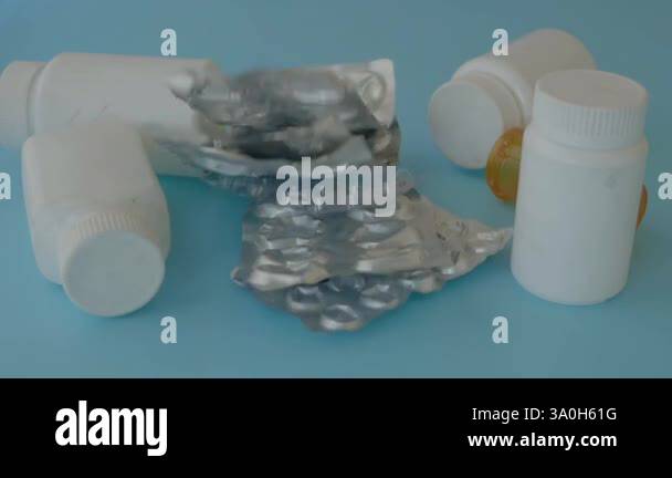 Showcases different medication containers and packaging materials Stock ...