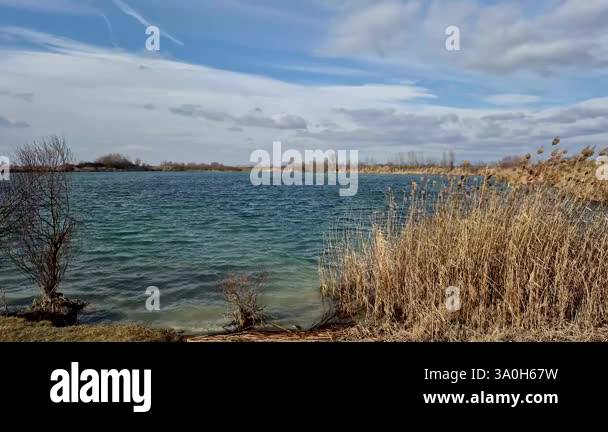 Landscape of a spring lake on a windy evening Stock Video Footage - Alamy
