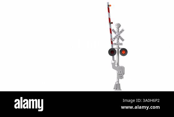 Raising and lowering the ramp at a railway crossing with warning lights ...